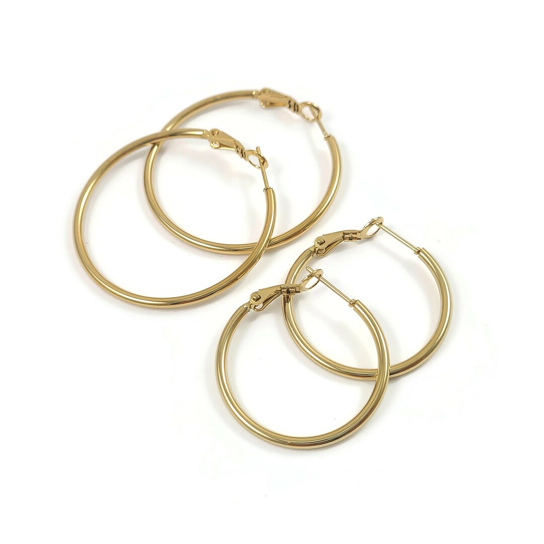 Gold Stainless Steel Hoops - 30mm, 40mm, 50mm, 60mm - Hypoallergenic ...