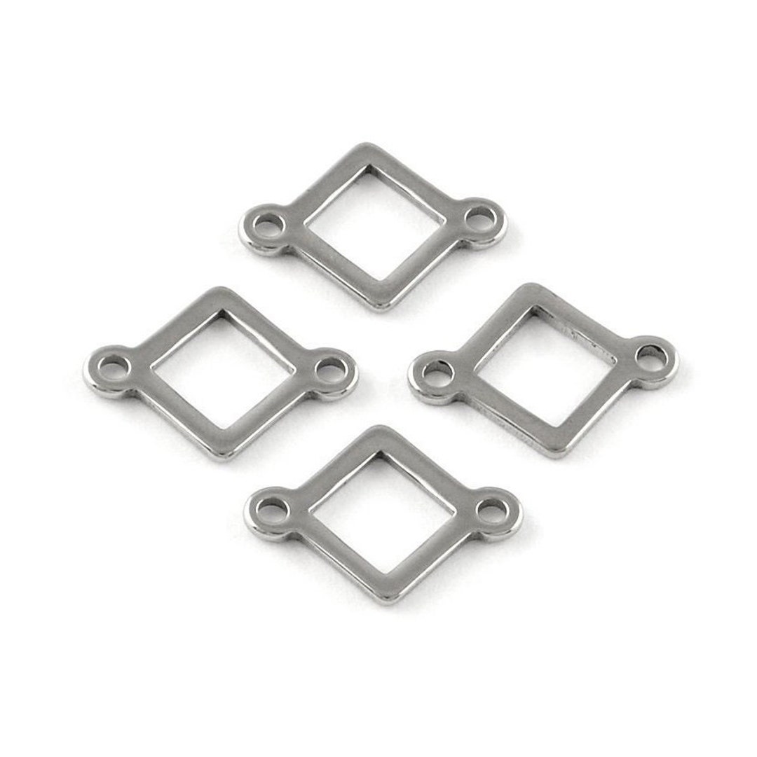 Stainless Steel Square Connectors, Silver Rhombus Link Charms, Jewelry ...