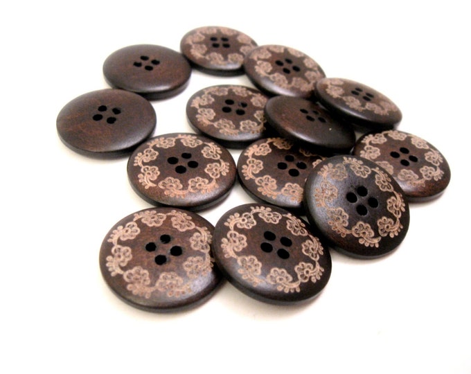 1 Inch Wooden Buttons Dark Brown 6x Lace Pattern Wooden - Etsy