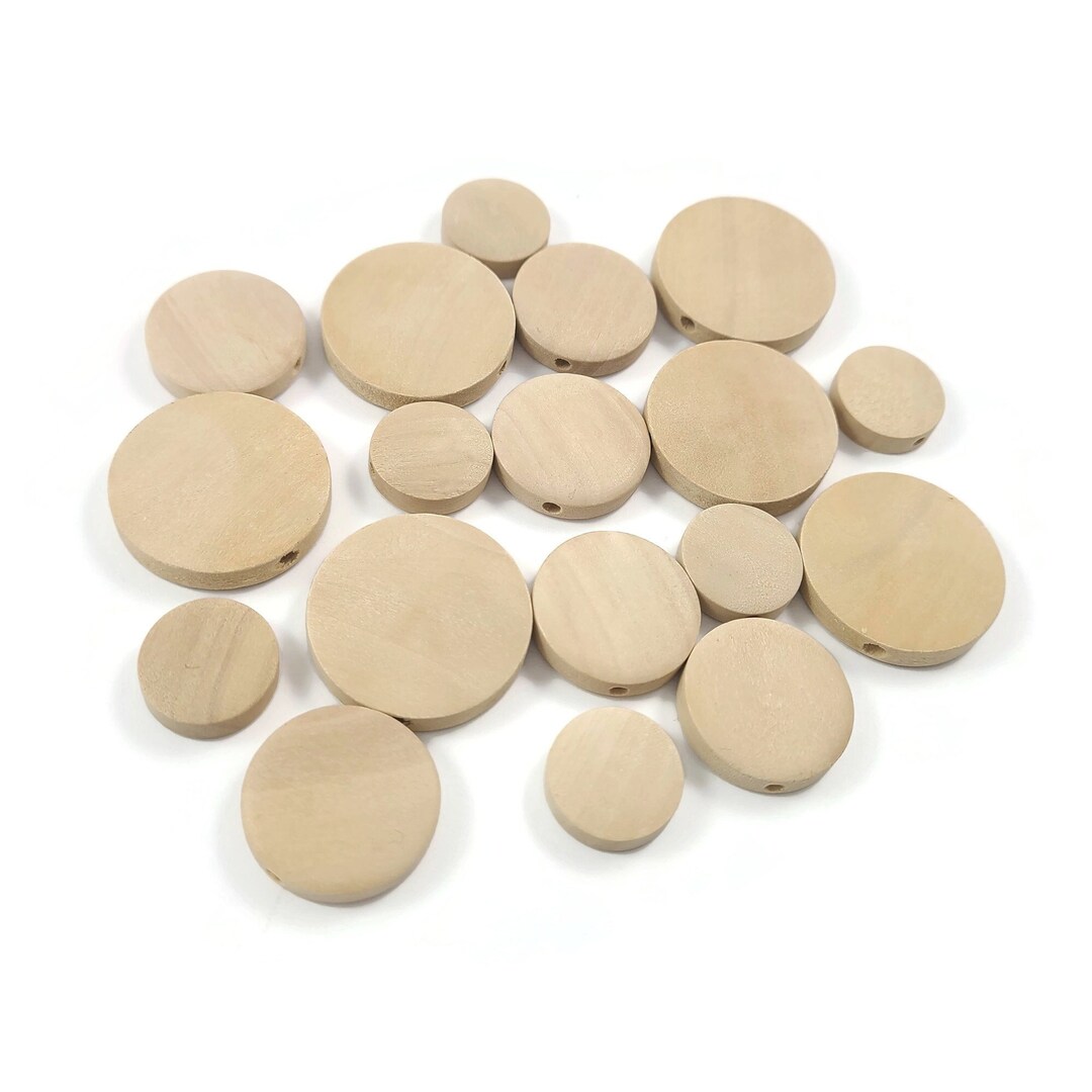 Flat Wooden Beads, 15mm, 20mm, 25mm Coin Beads, Natural Unfinished Wood ...