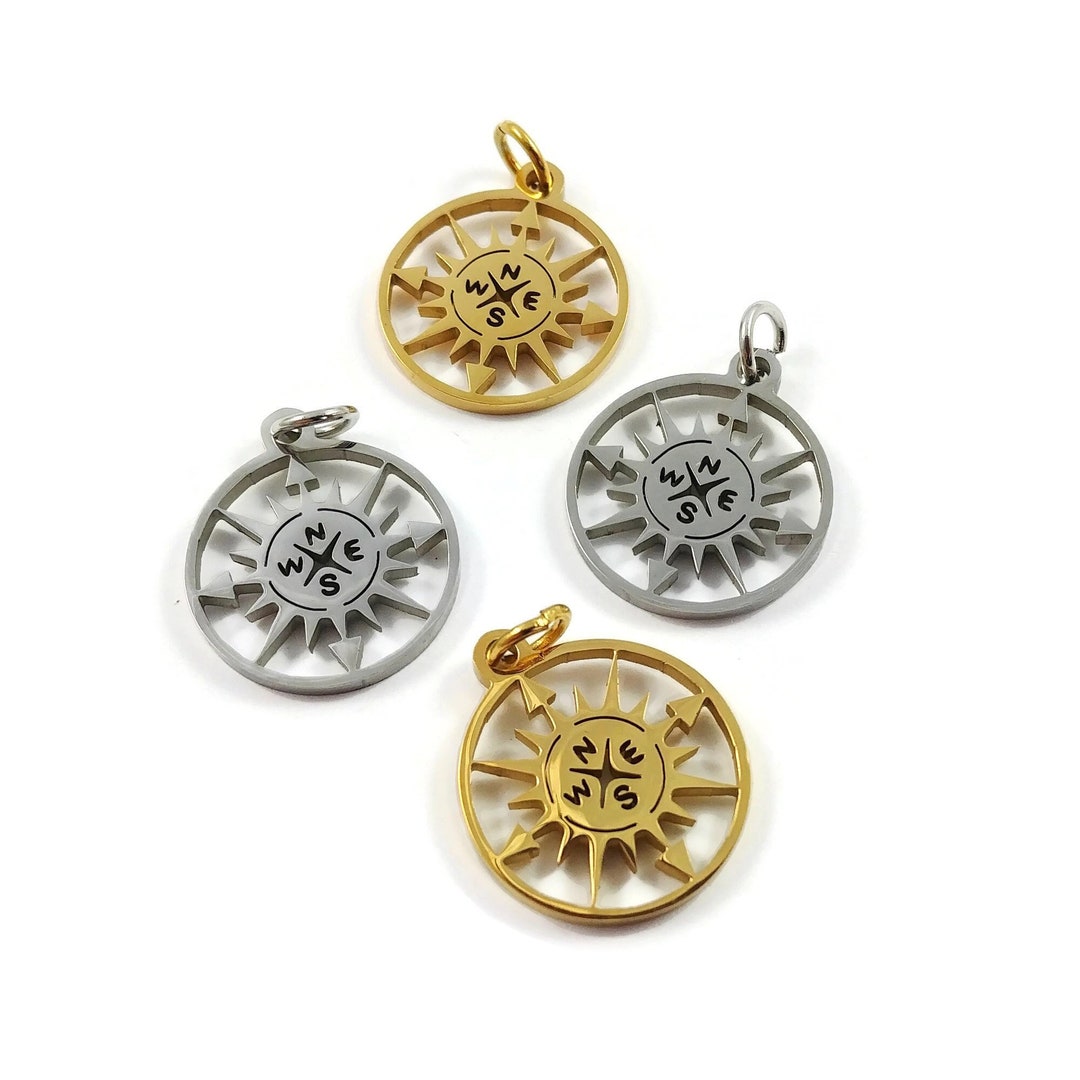 Compass Rose Charm, Stainless Steel DIY Necklace Pendant, Travel ...
