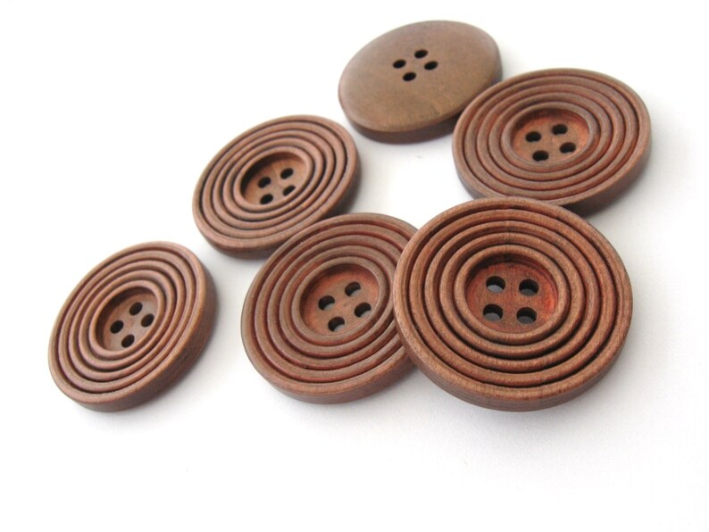 Coffee brown Wooden Sewing Buttons 30mm set of 6 natural | Etsy