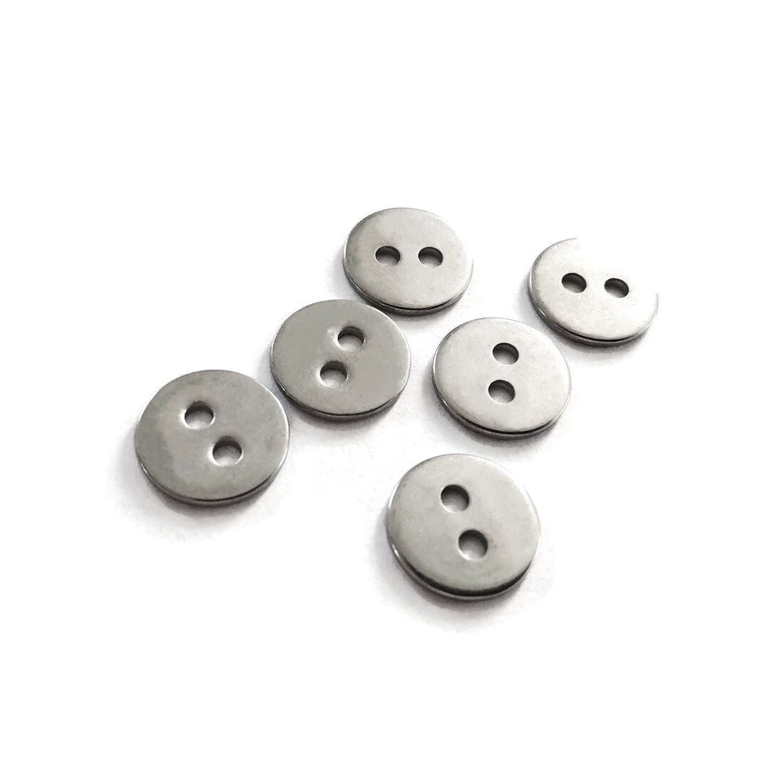 6 Silver Metal Buttons, Stainless Steel Buttons or Clasps, Round ...