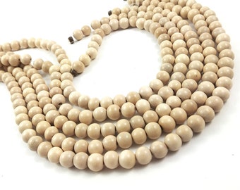 Natural Cream Colored Pale Tan Wooden off Round Shaped Beads With 2mm ...