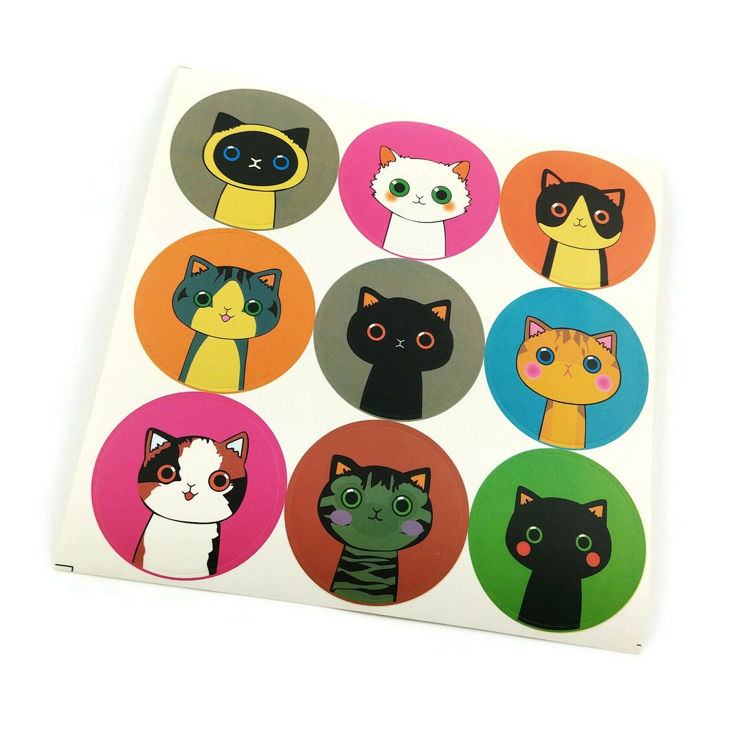 18 Round Stickers Cats - Etsy