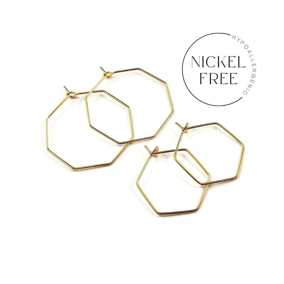 18K Gold Plated Hexagon Hoops, Octogon Earring Findings, Nickel Free ...