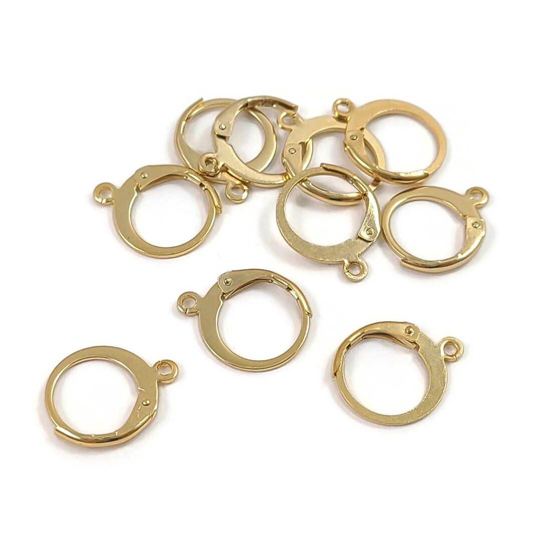 24K Gold Plated Round Lever Back, Stainless Steel Hoop Earring Hooks ...