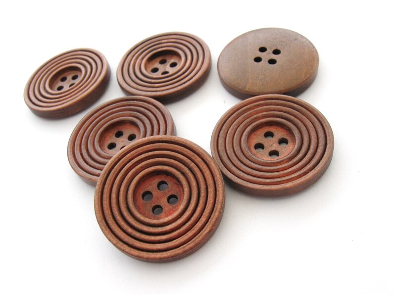 Coffee brown Wooden Sewing Buttons 30mm set of 6 natural | Etsy