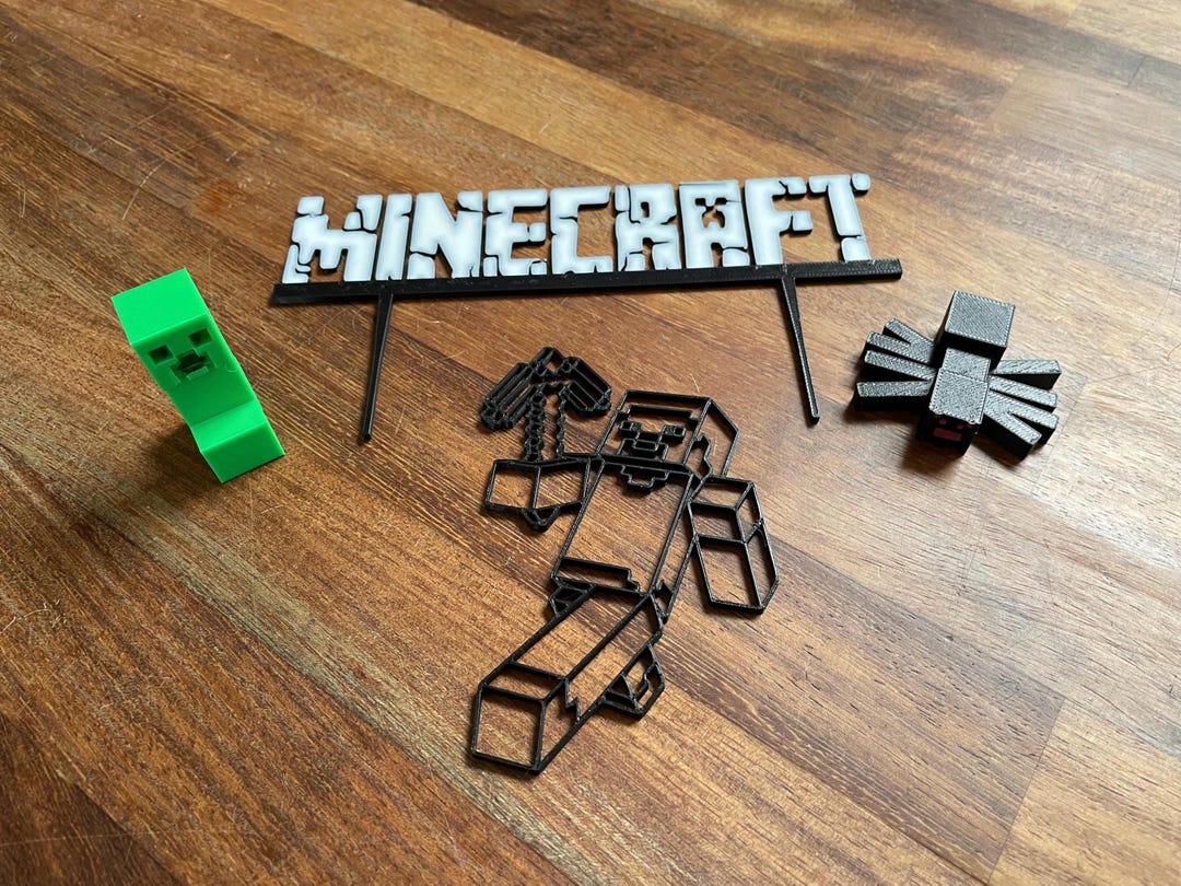 Minecraft Cake Topper With Decorations, Steve Silowet, Creeper and ...