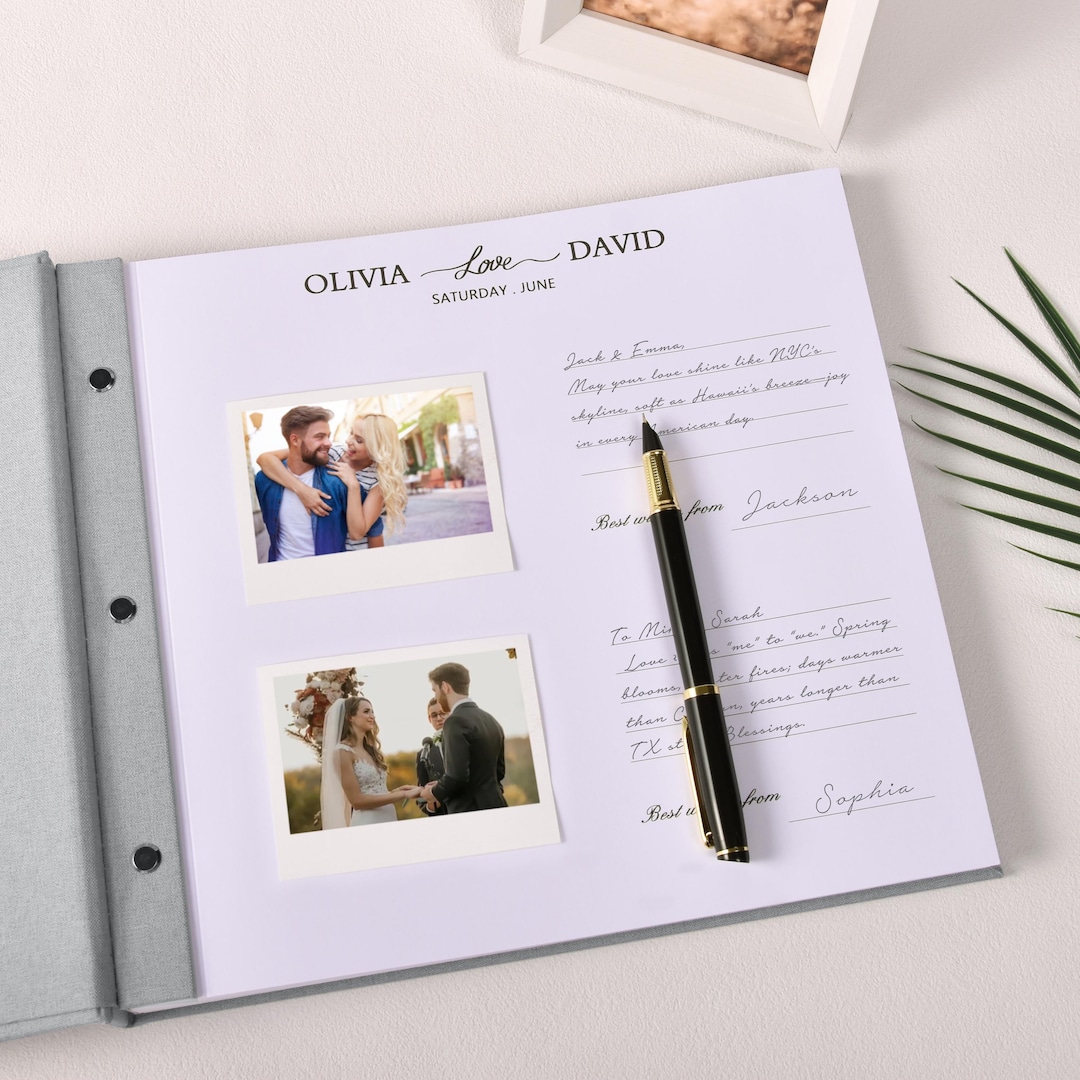 Wedding Guest Book With Photo Corners – Linen Hardcover Sign-in Album ...