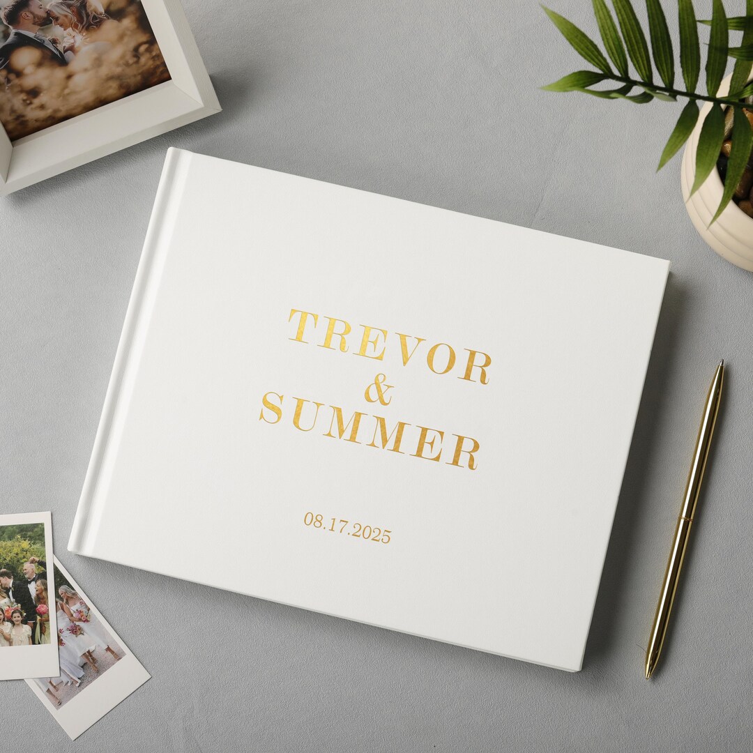 Personalized White Leather Wedding Guest Book: Gold Foil Keepsake - Etsy