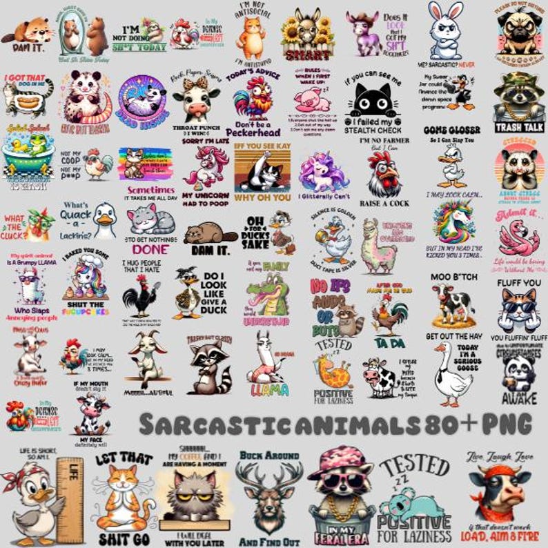 Sarcastic Animals Png Bundle, Sarcastic Mug Prints, Animal Quotes Png ...