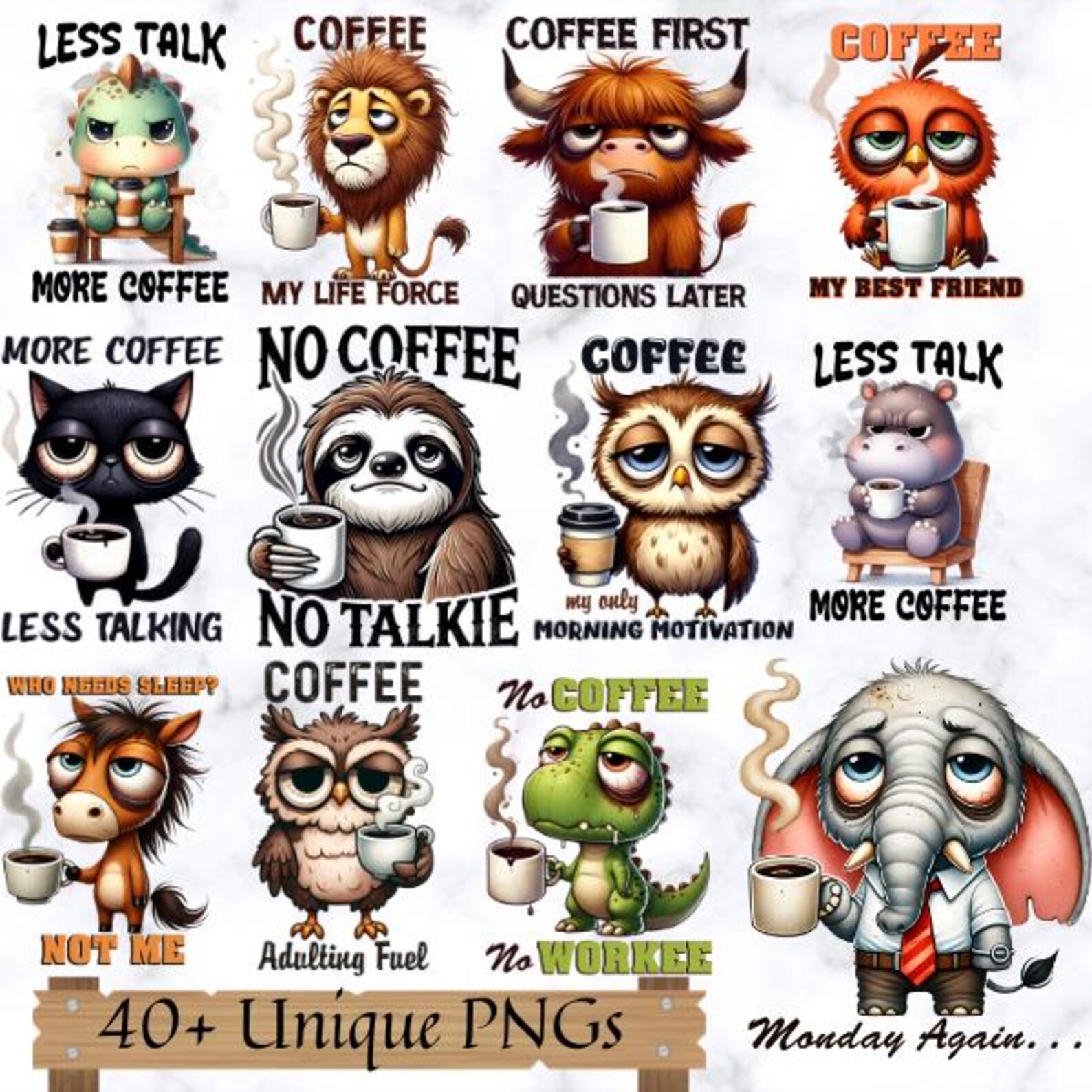 Funny Coffee Animals Png Bundle, Sarcastic Mug Prints, Coffee Lovers ...