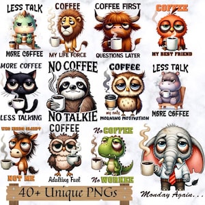 Funny Coffee Animals Png Bundle, Sarcastic Mug Prints, Coffee Lovers ...