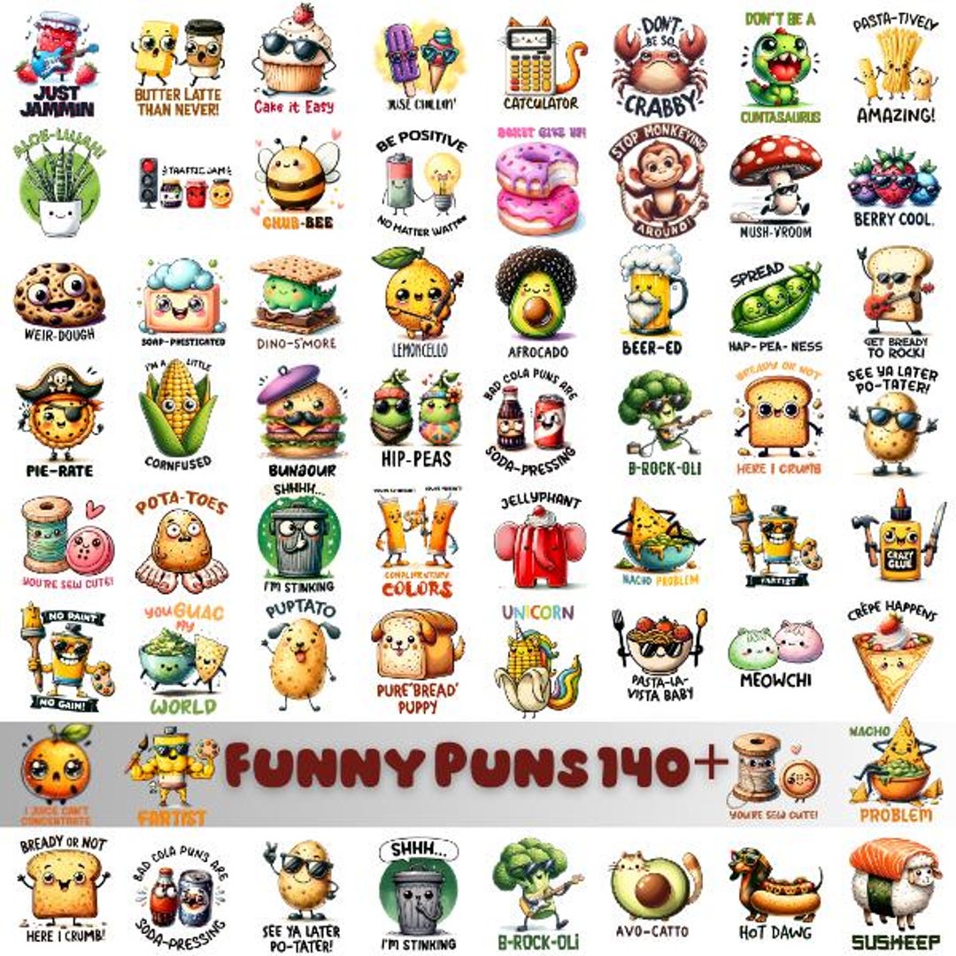 Funny Puns 140+ Bundle, Funny Quotes PNG , Funny Saying, Cute Puns ...
