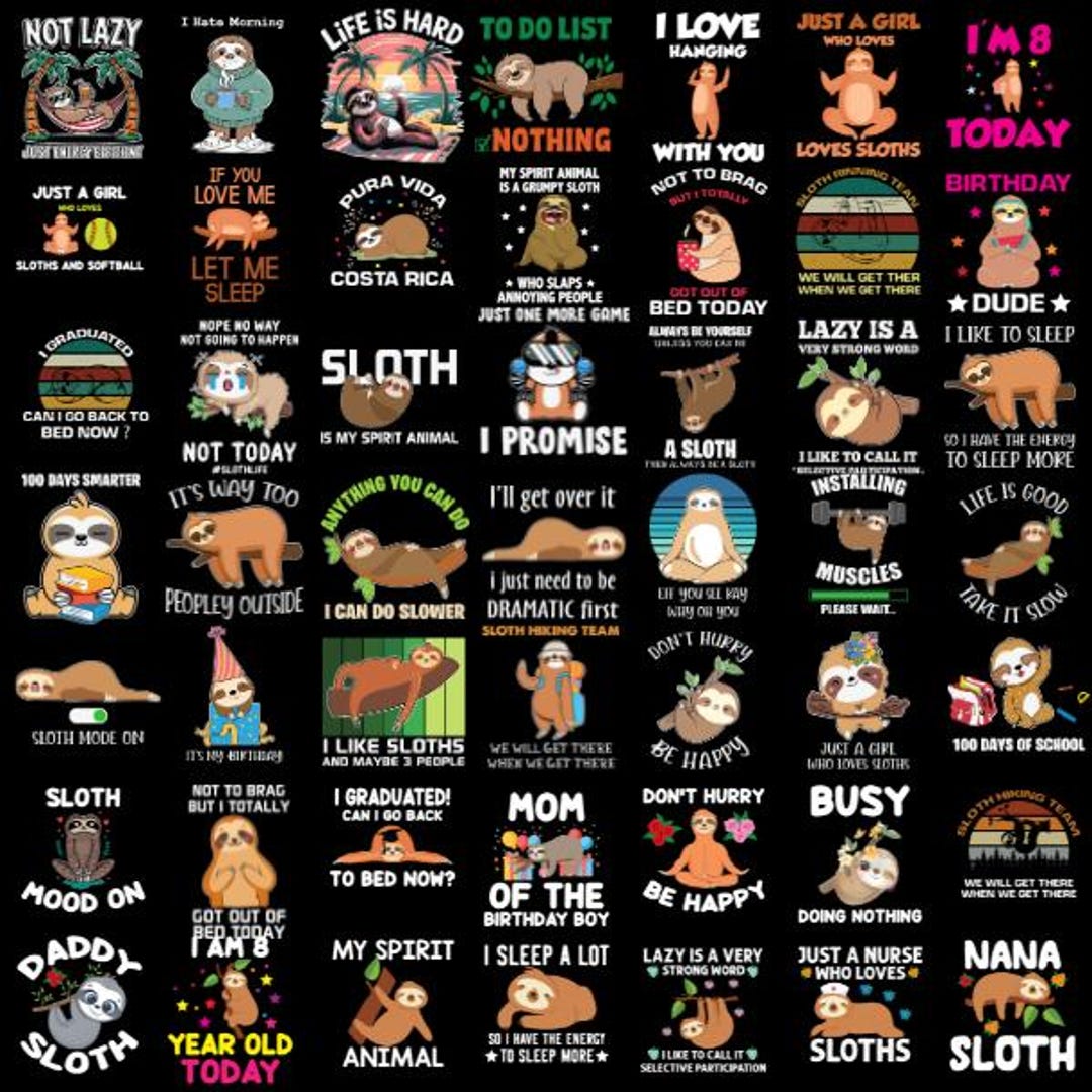 Sarcastic Sloth Bundle 80+ PNG, Sloth Lover PNG , Funny Sloth, Sloth T ...