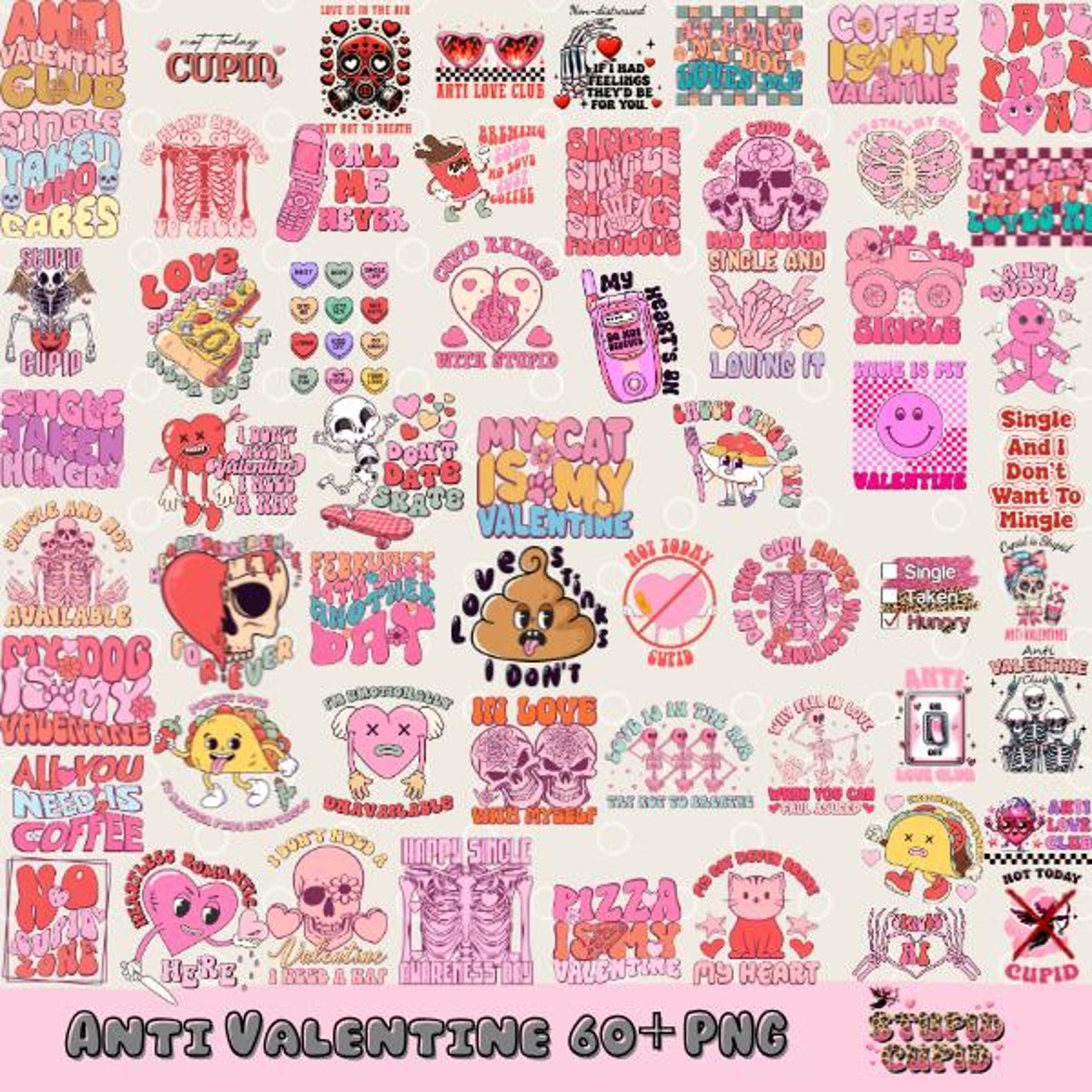 Anti Valentine Png Bundle, Valentine's Day, Digital Graphics, Xoxo ...