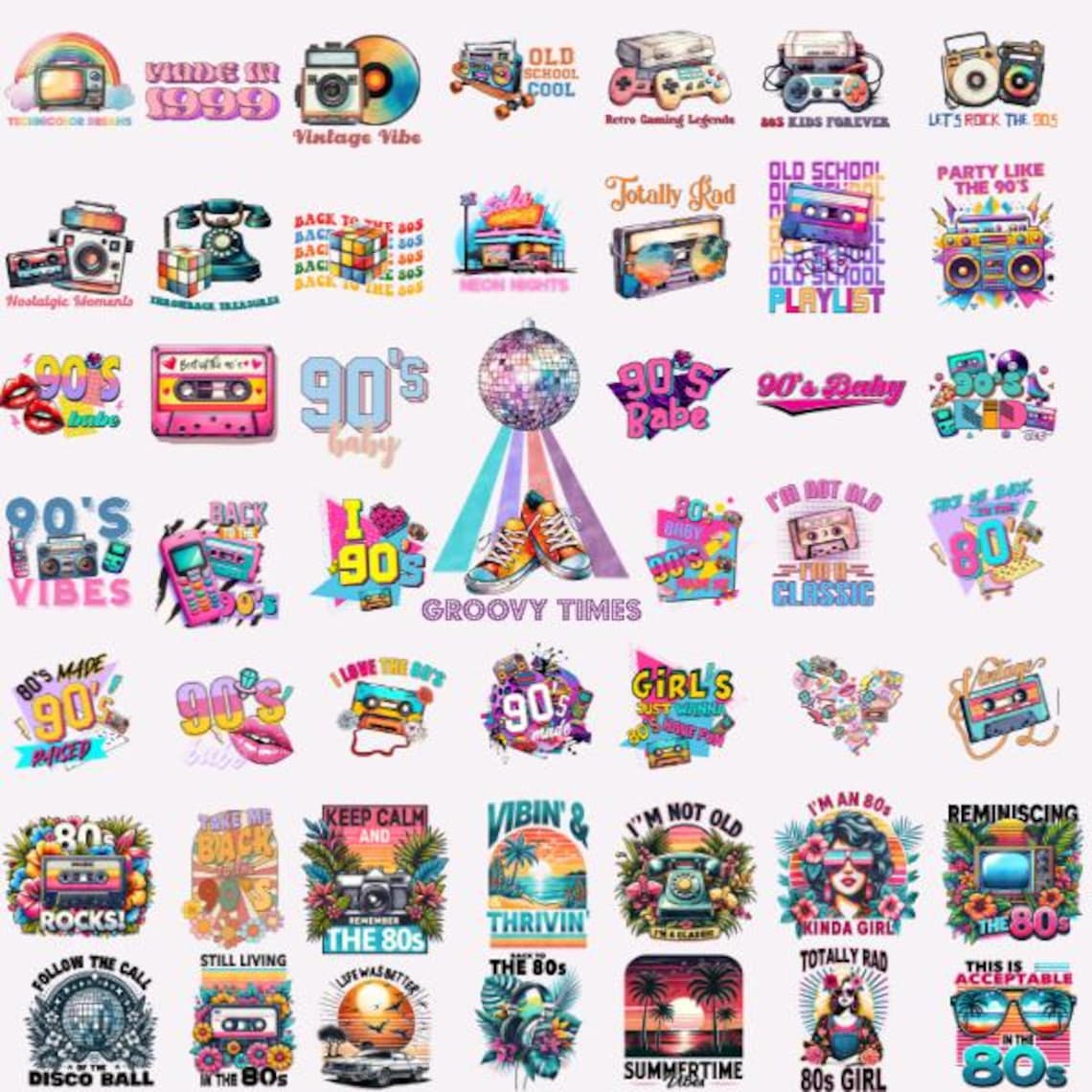 Nostalgia 80s and 90s Png Bundle, Nostalgia 80s, Retro Graphics, Disco ...