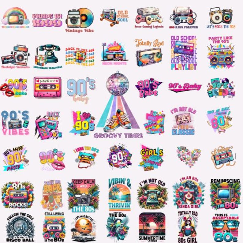Nostalgia 80s and 90s Png Bundle, Nostalgia 80s, Retro Graphics, Disco ...