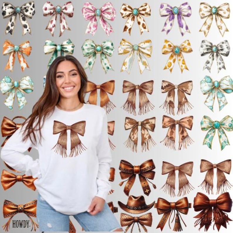 Western Cowgirl Bows Bundle PNG, Western Sublimation Bundle, Cowgirl Graphics Png, Country T ...