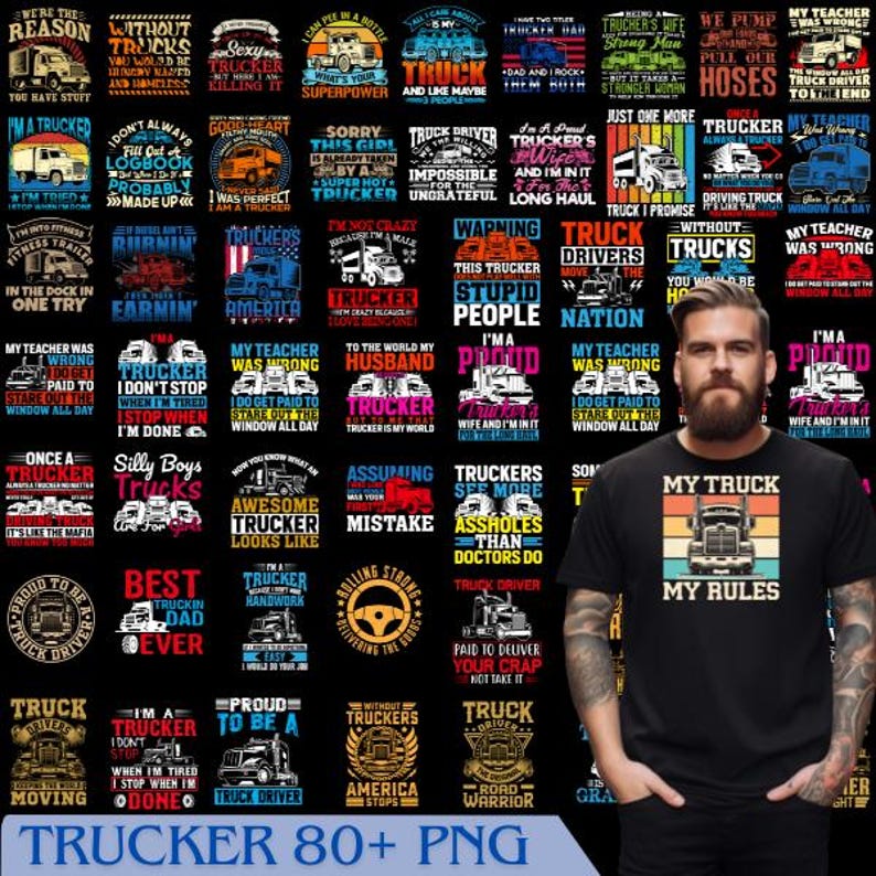 Trucker PNG Bundle 80+ , Truck Driver Png , Instant Download, Trucking ...