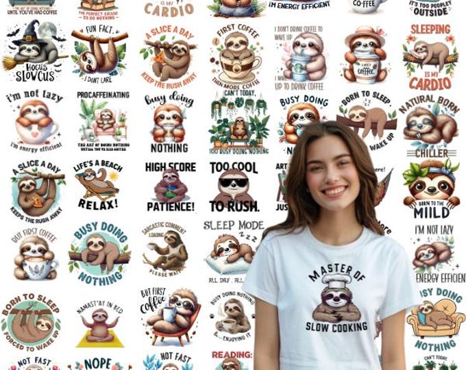 Funny Sloth Bundle 100+ PNG, Sloth Lover PNG , Funny Sloth, Sloth T ...