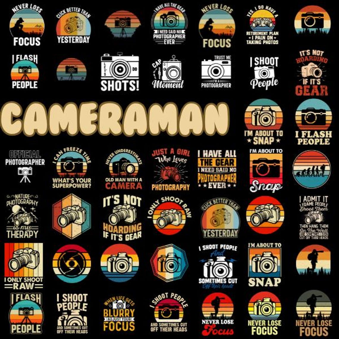 Retro Cameraman Bundle Png, Cameraman Printable, Photographer Graphics ...