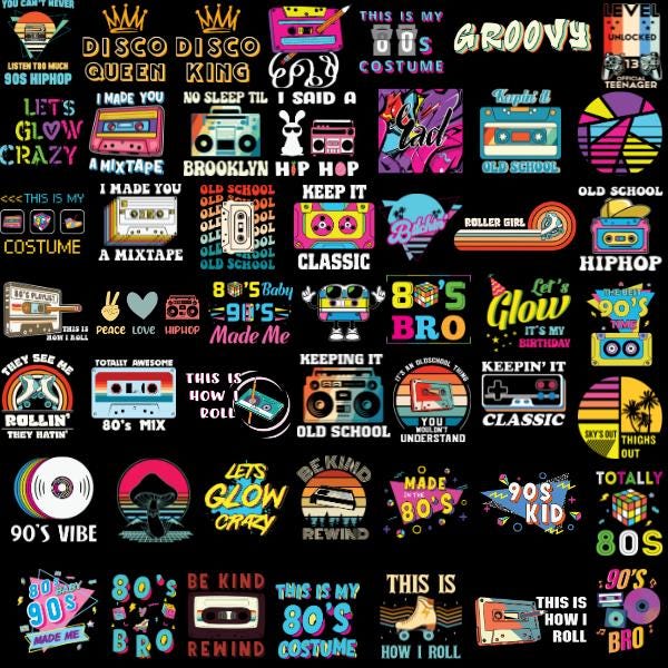 Retro 80s and 90s Png Bundle, Nostalgia 80s, Retro Graphics, Disco ...