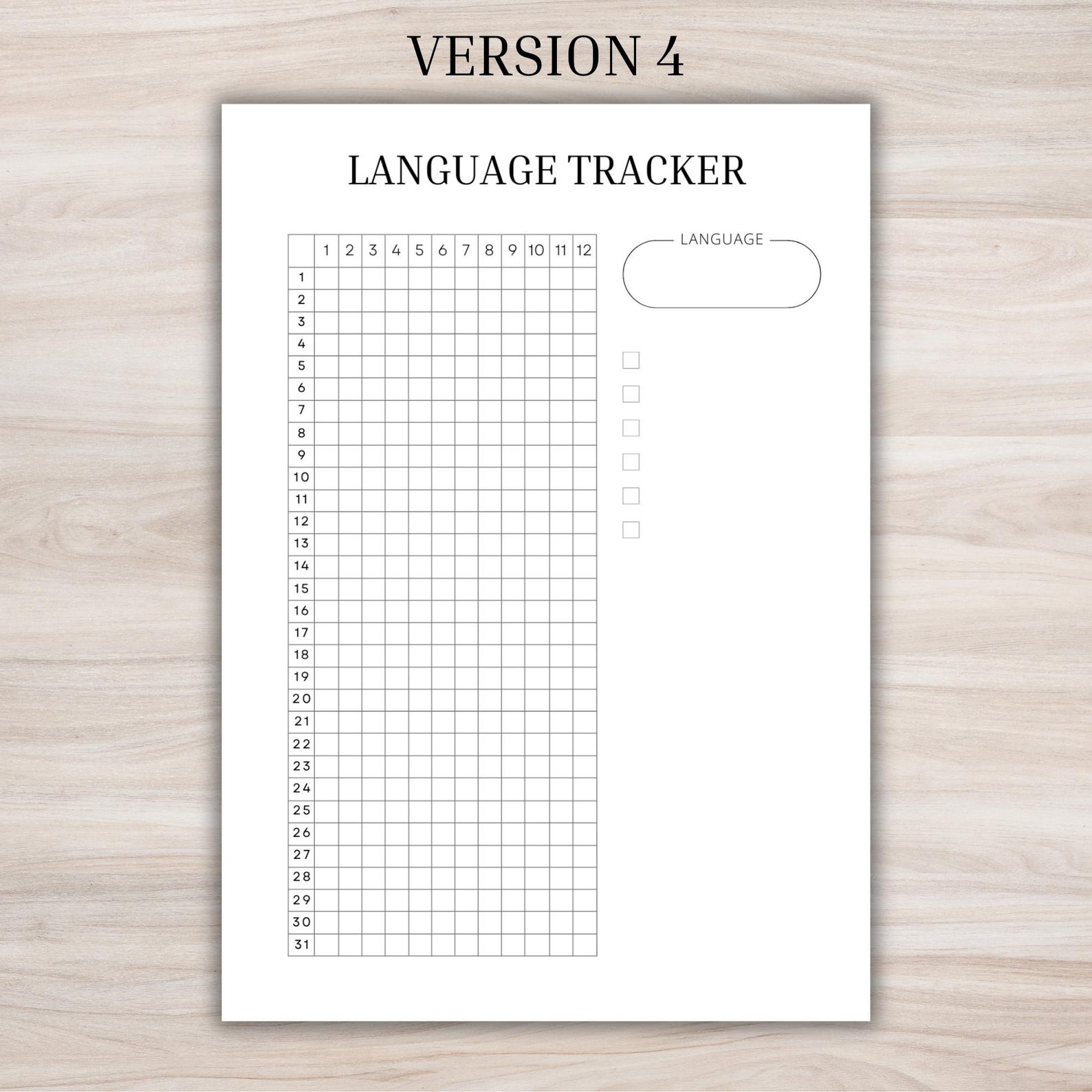 Language Tracker, Annual, Yearly, Printable, Learn New Language, Habit ...