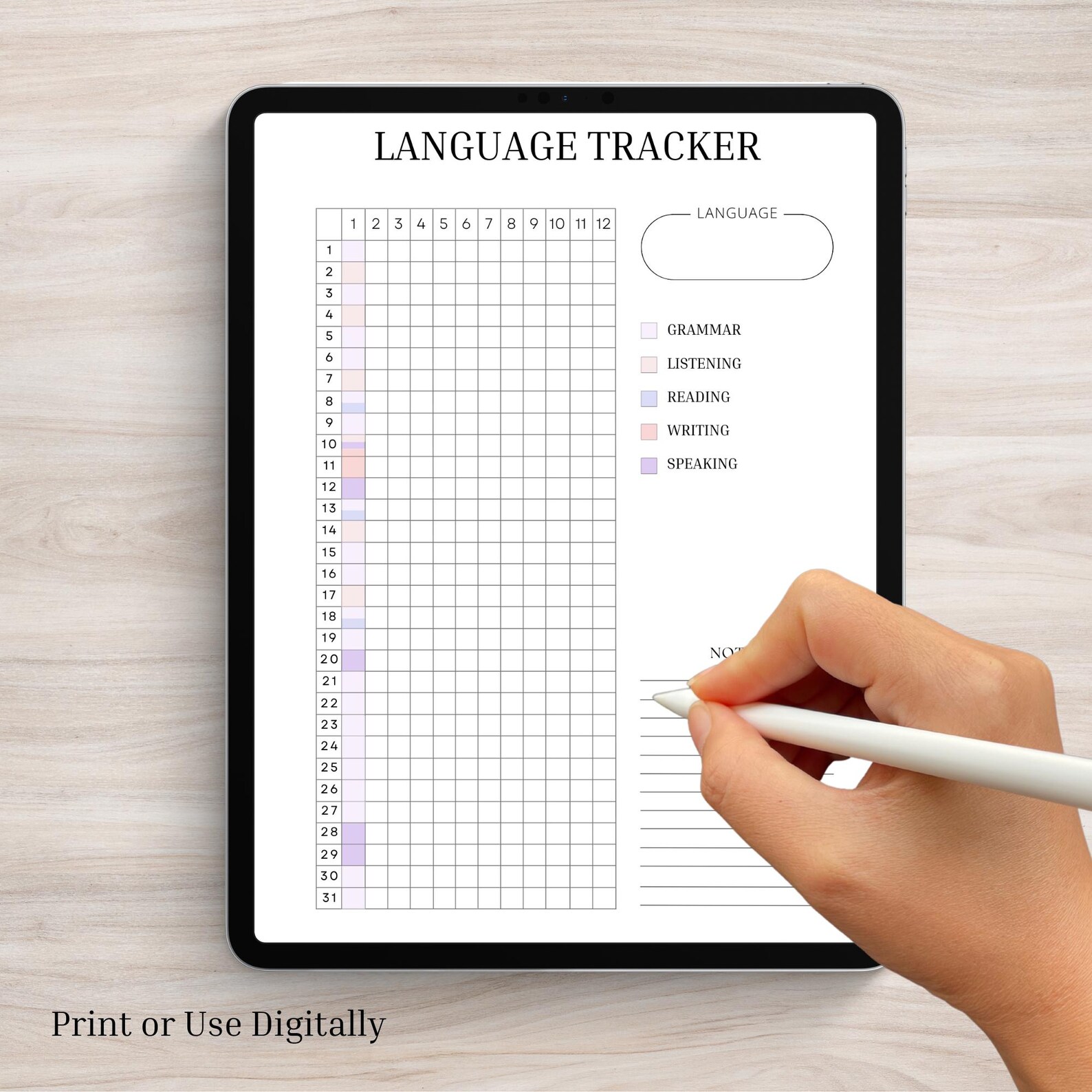 Language Tracker, Annual, Yearly, Printable, Learn New Language, Habit ...