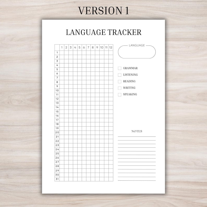 Language Tracker, Annual, Yearly, Printable, Learn New Language, Habit ...