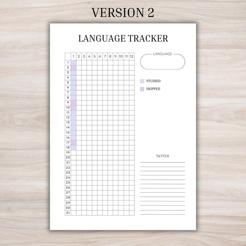 Language Tracker, Annual, Yearly, Printable, Learn New Language, Habit ...