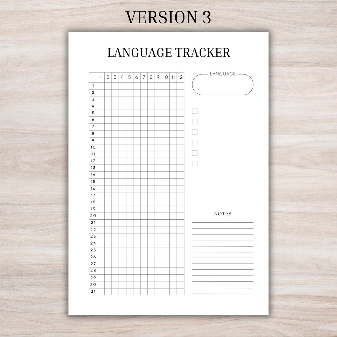 Language Tracker, Annual, Yearly, Printable, Learn New Language, Habit ...