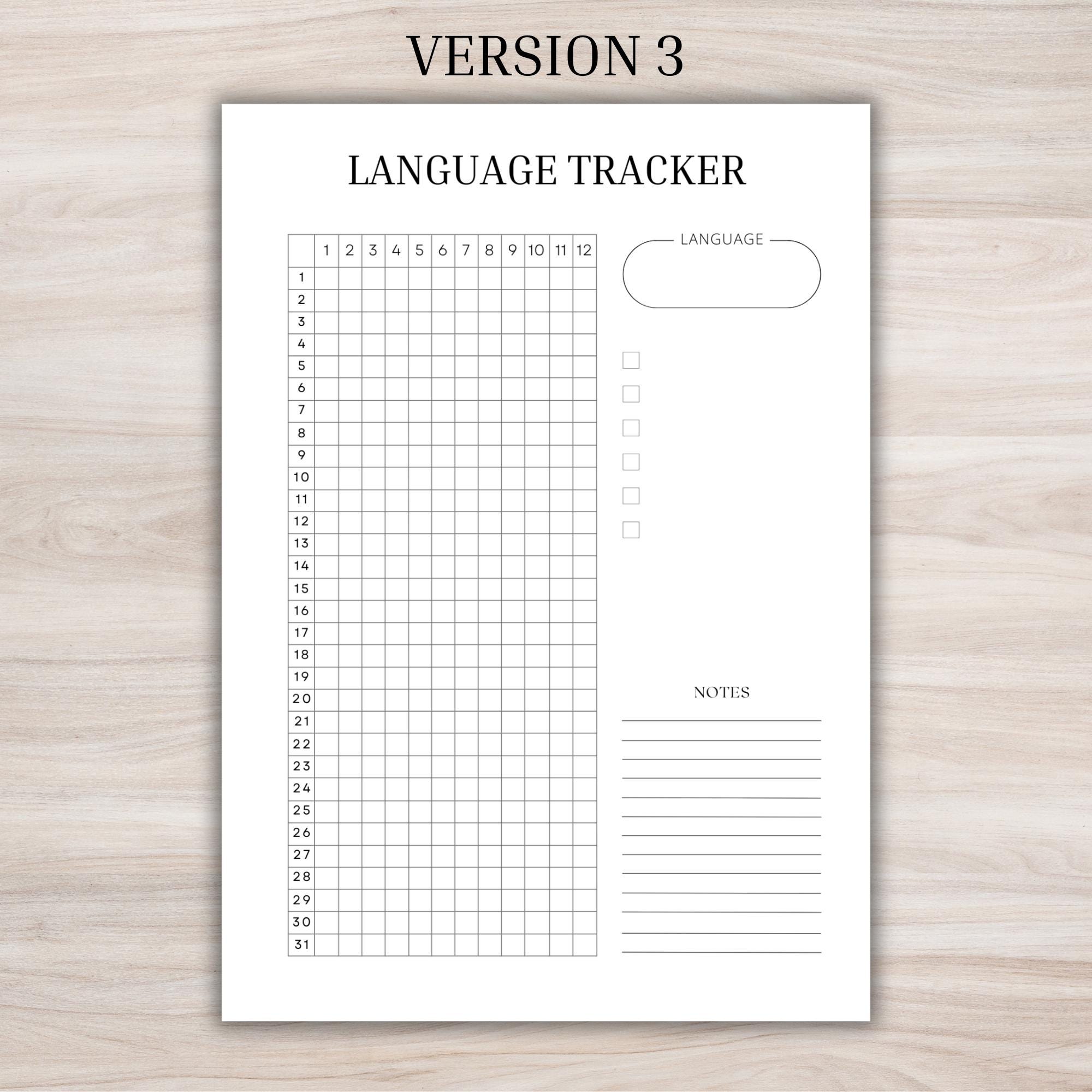 Language Tracker, Annual, Yearly, Printable, Learn New Language, Habit ...