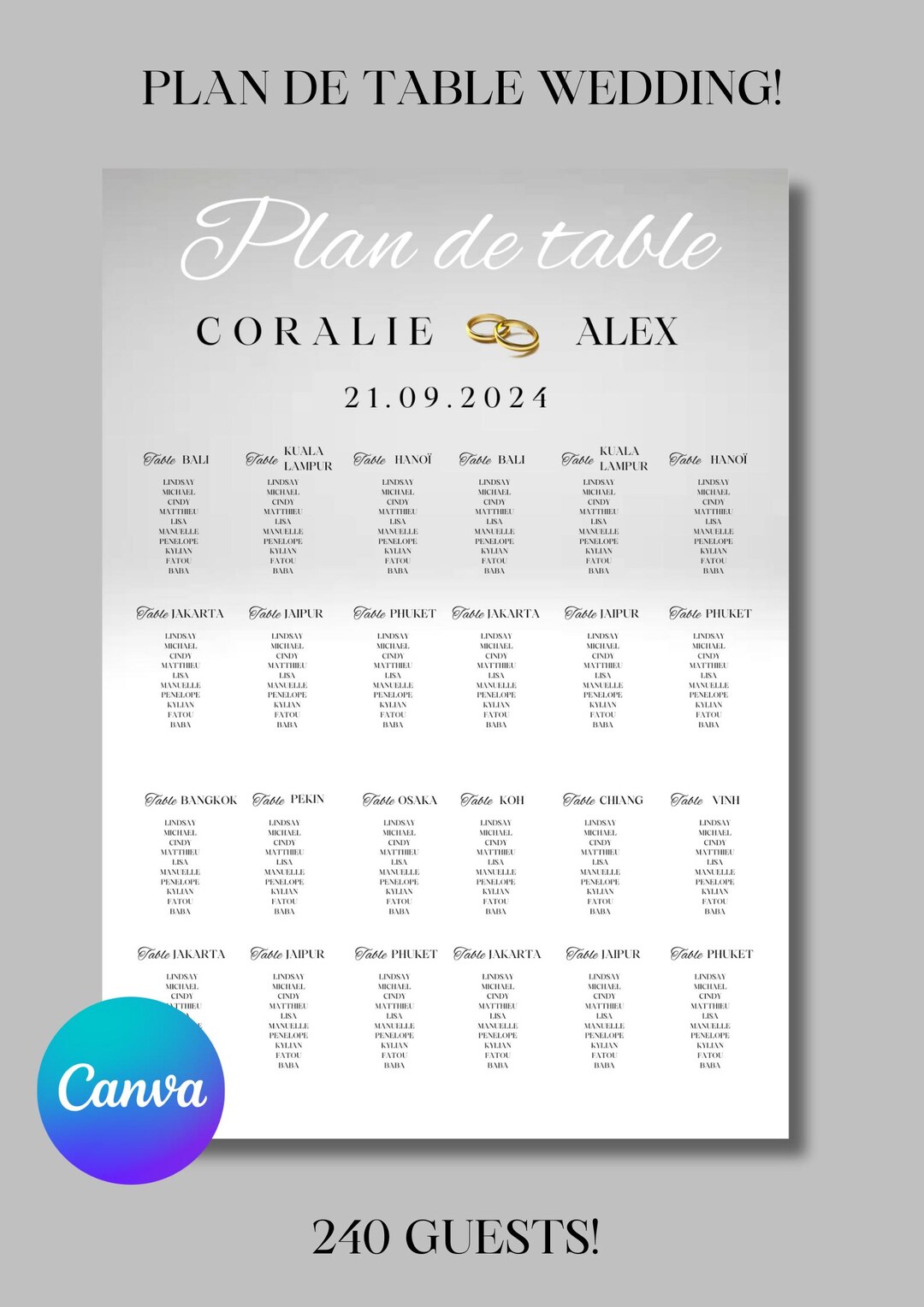 Elegant Wedding Table Plan Template Customizable Canva Poster Travel ...