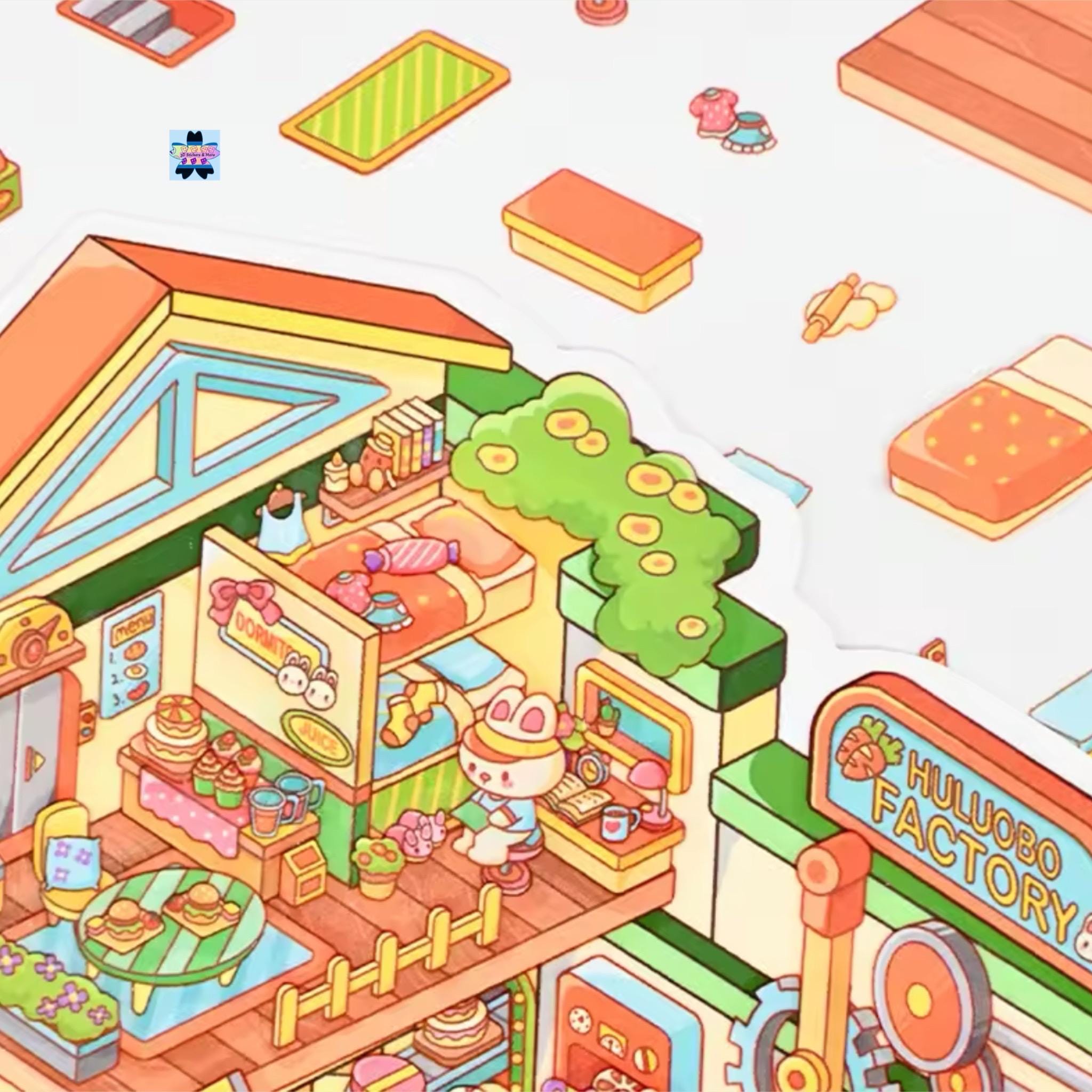Two (3D) Extra Large- Isometric Kawaii Sticker Scene Rooms. Reusable ...