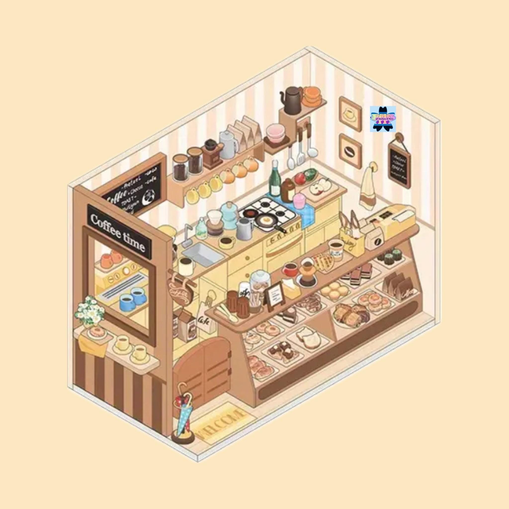 4 (3D) Isometric Kawaii Sticker Landscaping Scene Rooms. Reusable ...