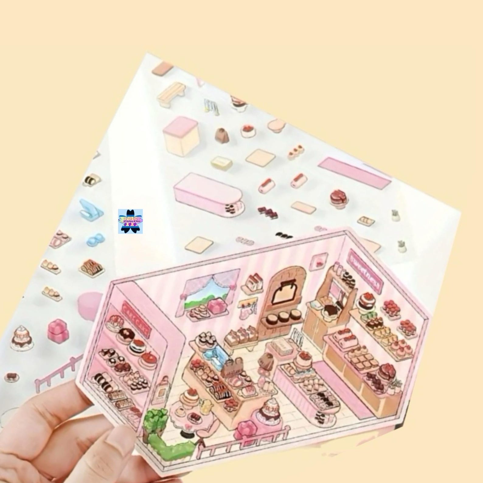 4 (3D) Isometric Kawaii Sticker Landscaping Scene Rooms. Reusable ...