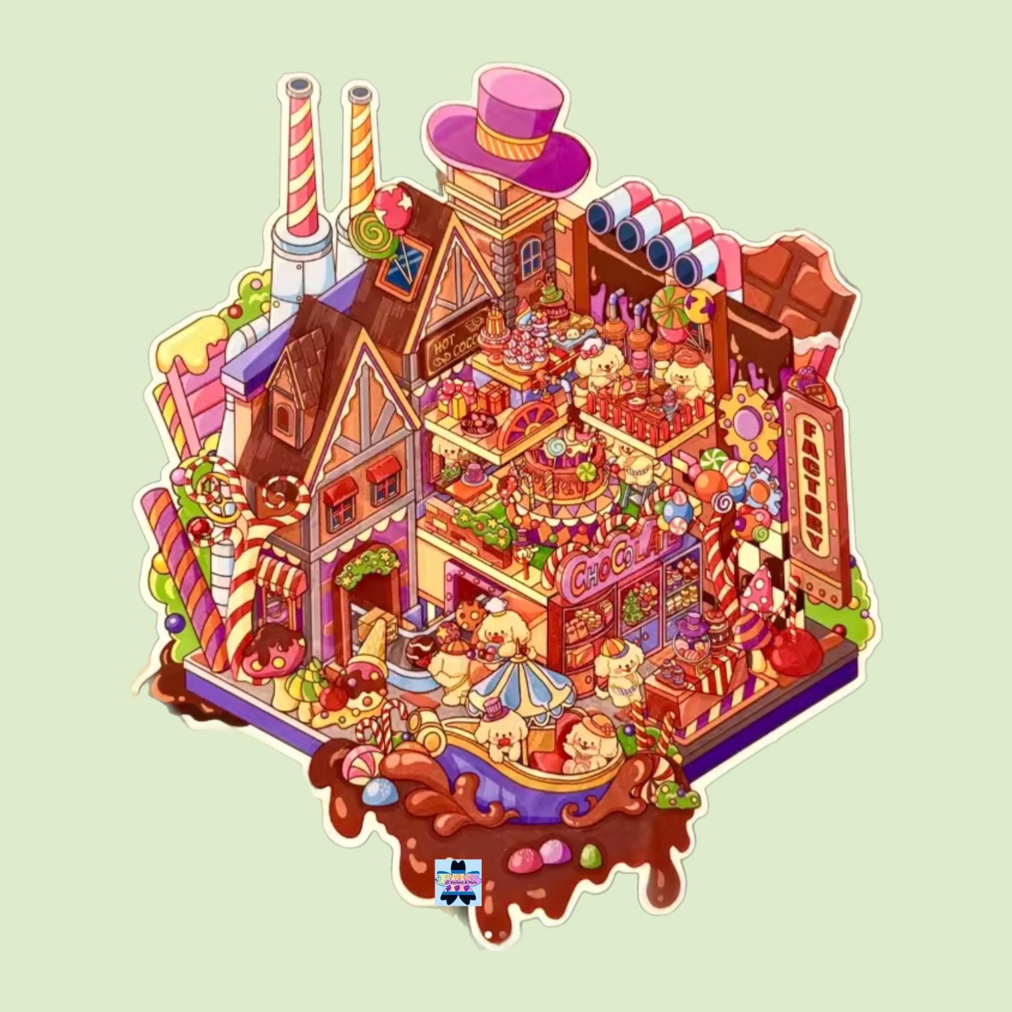 Two (3D) Extra Large- Isometric Kawaii Sticker Scene Rooms. Reusable ...