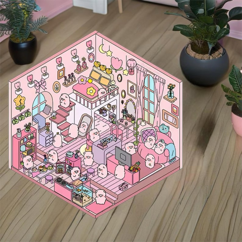 4 (3D) 7.5 X 4.7 Isometric Kawaii Scene Rooms. (4) Bunny Shop, Hut ...