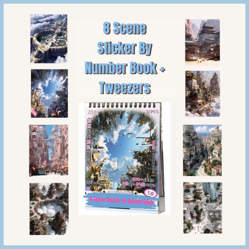 Eight-scene Sticker-by-number Book. 3D Isometric Kawaii Landscaping ...