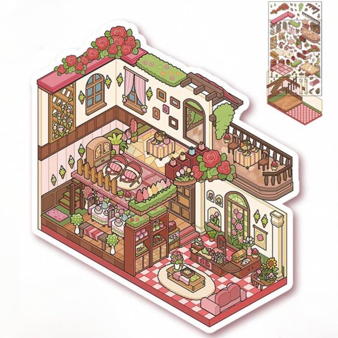 2 (3D) 11 X 8 Extra Large Isometric Kawaii Landscaping Sticker Scene ...