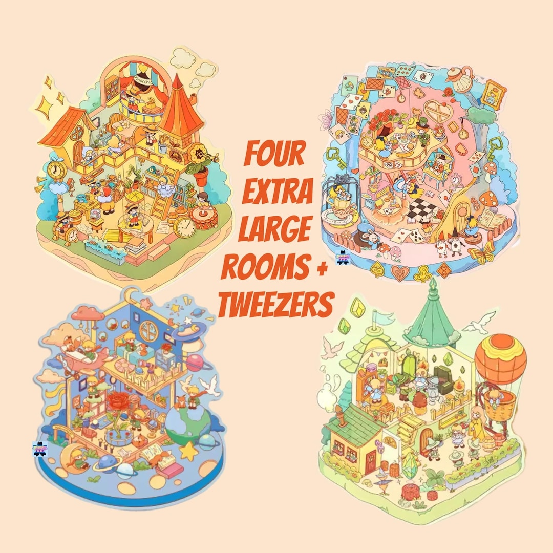 Isometric Kawaii Room Stickers: 3D Reusable PET, Extra Large (set of 4 ...
