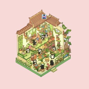 4 (3D) Mini Isometric Kawaii Sticker Landscaping Scene Rooms. Reusable ...