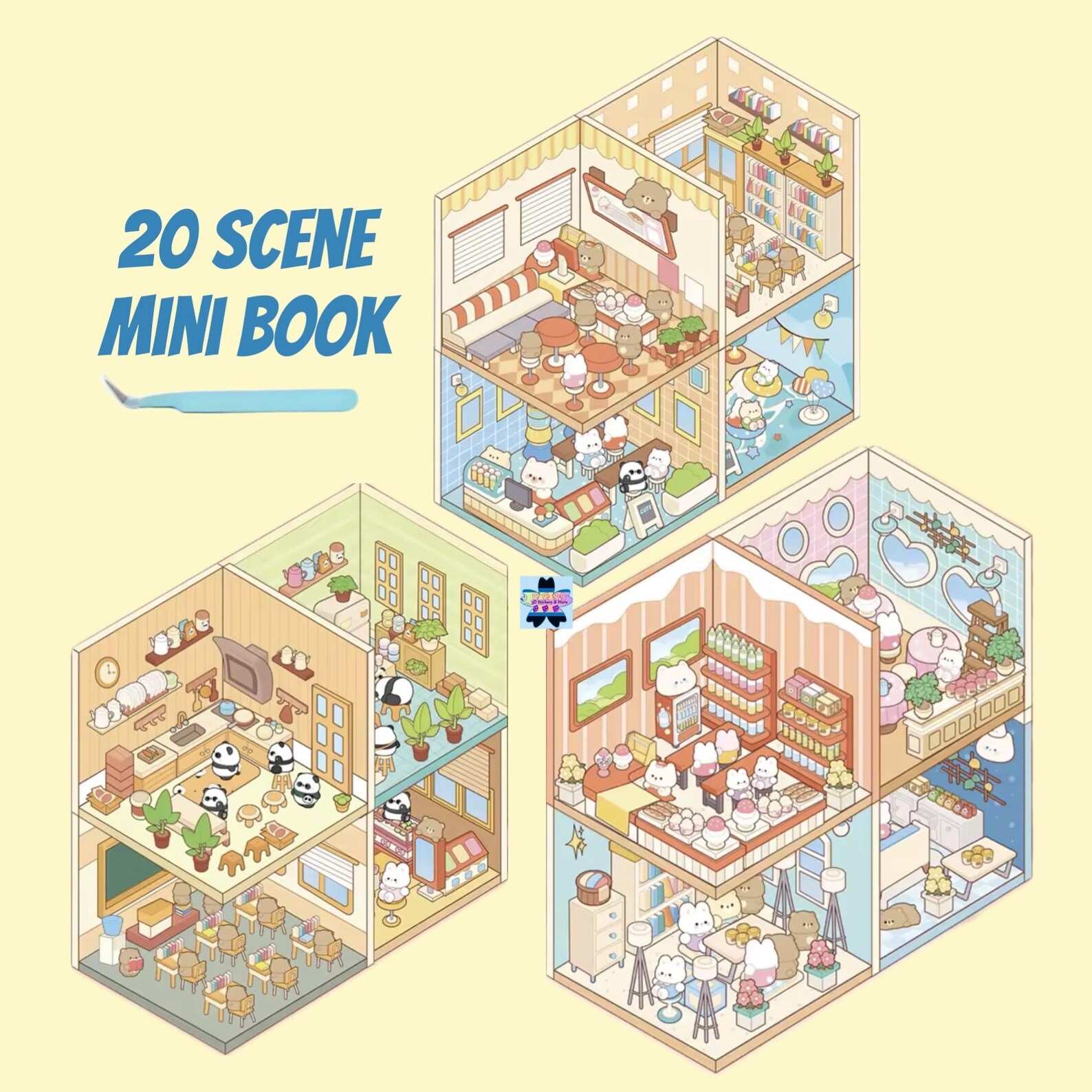 20 Mini-designed 3D Isometric Kawaii Landscaping Scene Sticker Book ...