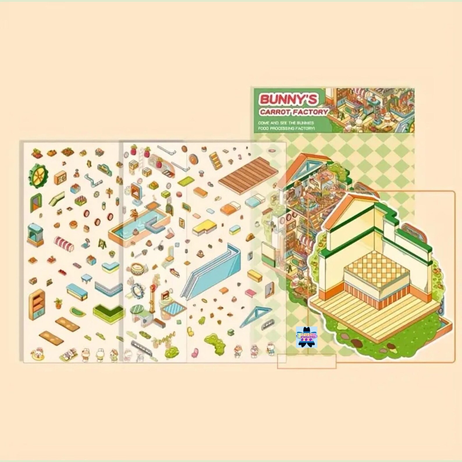 Two (3D) Extra Large- Isometric Kawaii Sticker Scene Rooms. Reusable ...