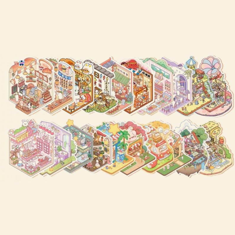 20 Mini-designed 3D Isometric Kawaii Landscaping Sticker Scenes ...