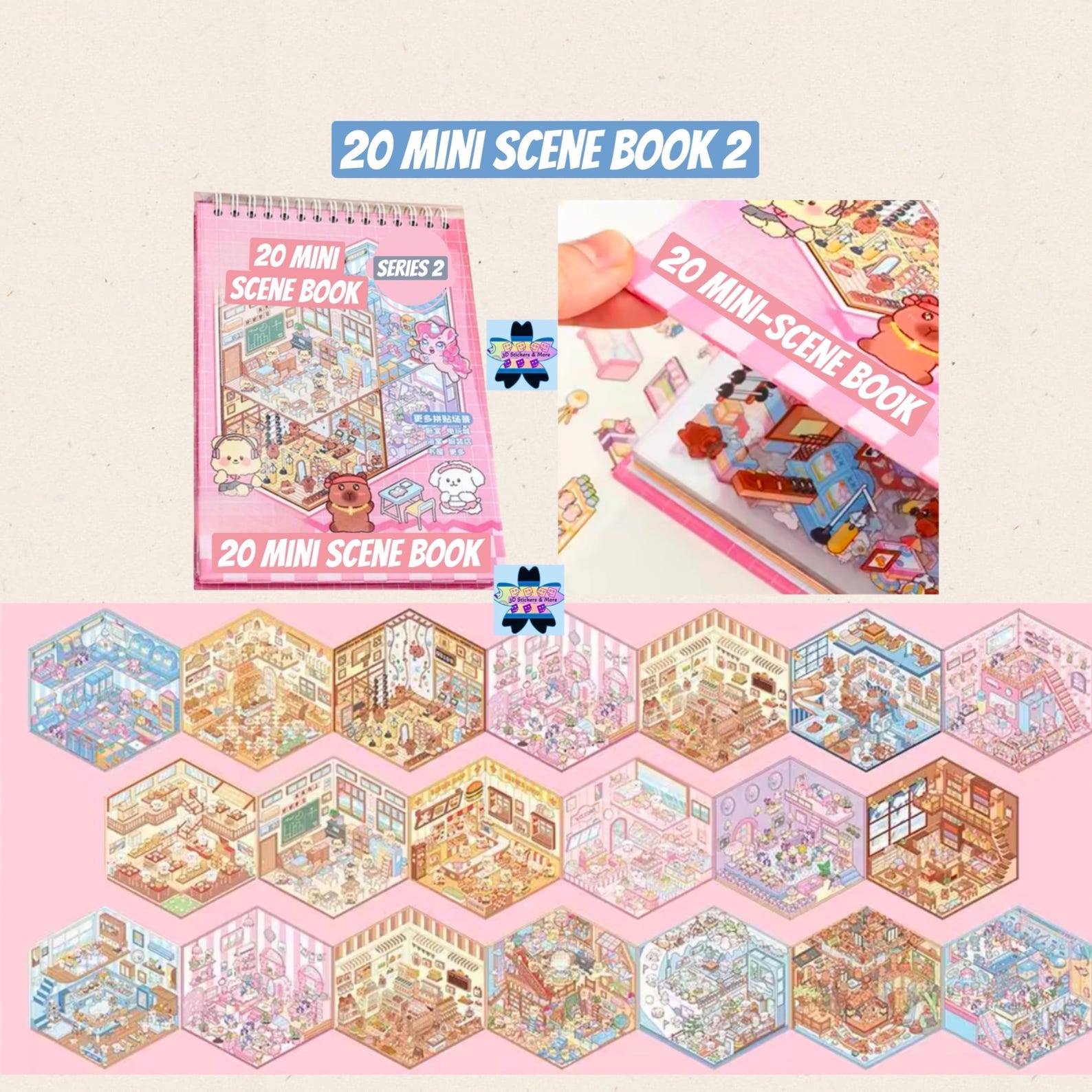 20 Mini-designed 3D Isometric Kawaii Landscaping Scene Sticker Book 2 ...