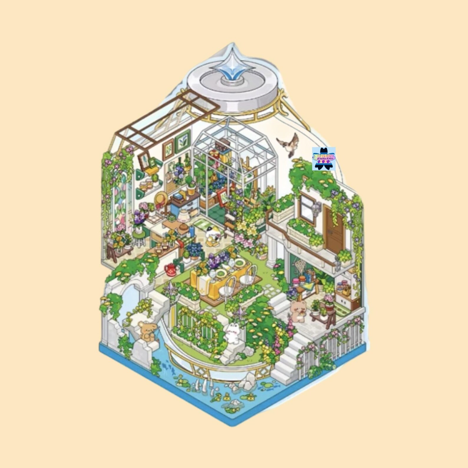 4 (3D) Isometric Kawaii Sticker Landscaping Scene Rooms. Reusable ...