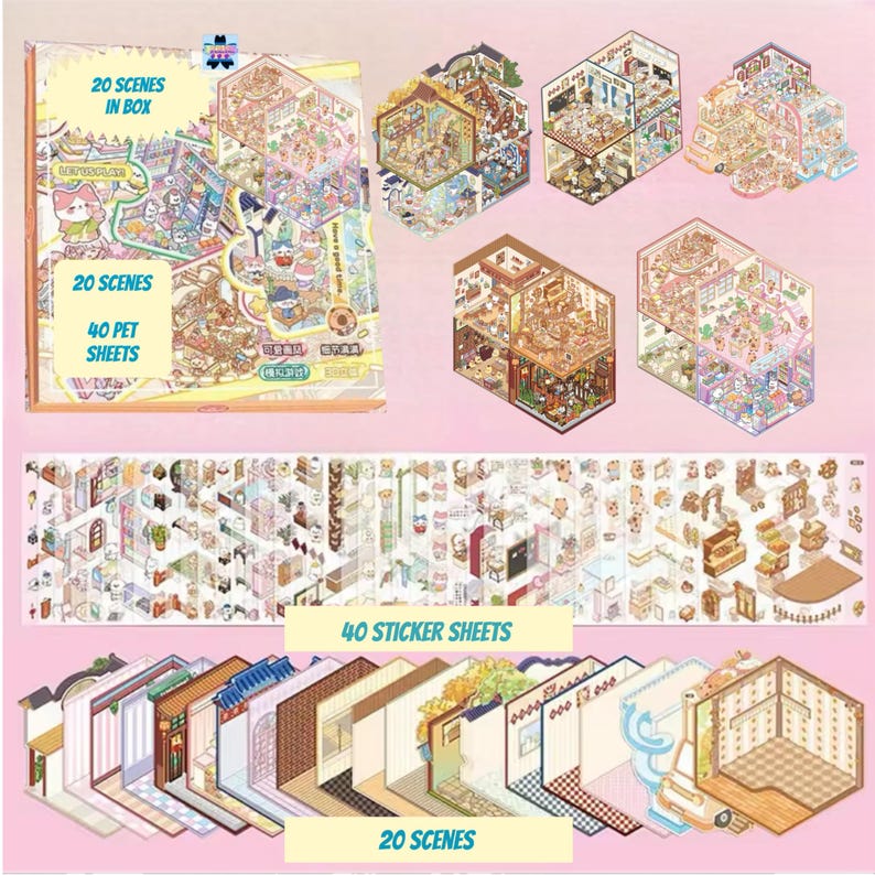 20 Mini-designed 3D Isometric Kawaii Landscaping Sticker Scenes ...